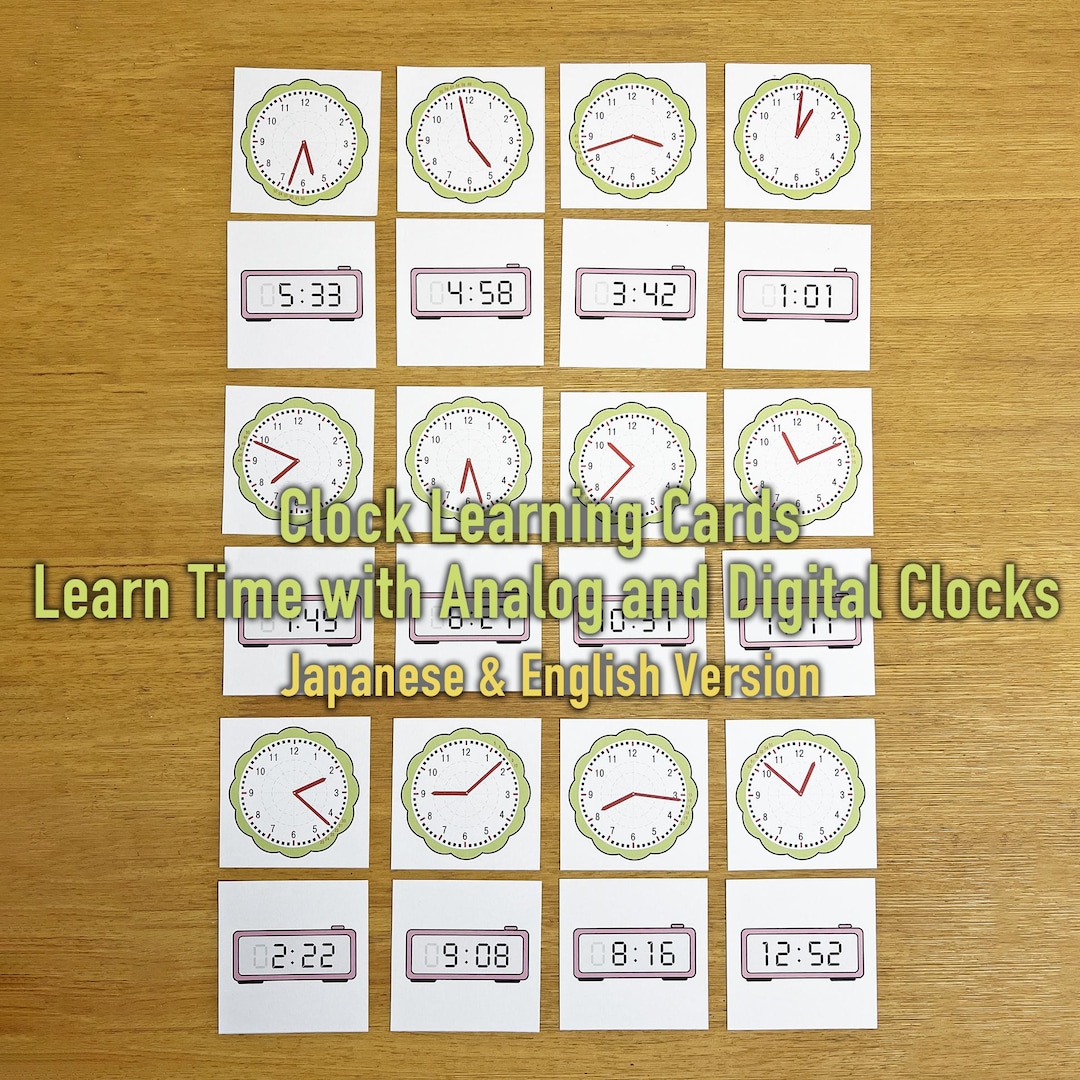 Clock Learning Cards | Learn Time With Analog and Digital Clocks ...