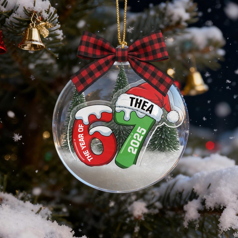 Personalized 3D Acrylic Six Seven Christmas Ornament, Santa 67 Holiday ...