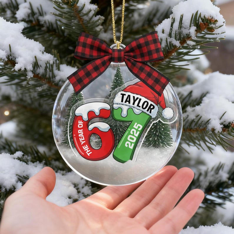 Personalized 3D Acrylic Six Seven Christmas Ornament, Santa 67 Holiday ...