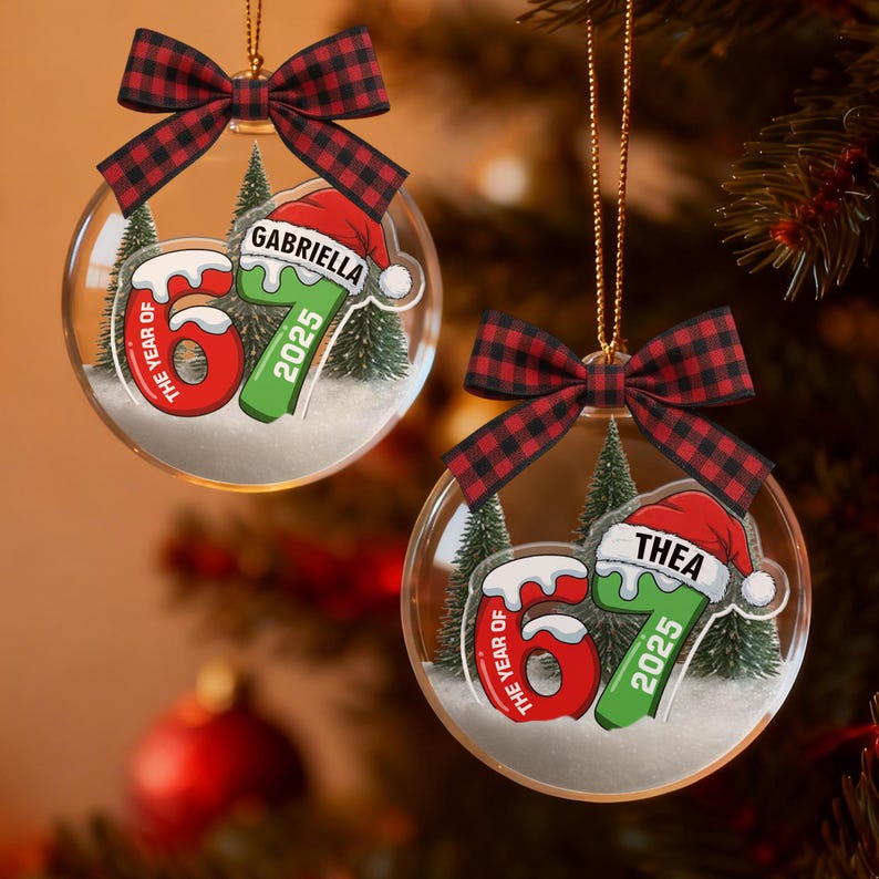 Personalized 3D Acrylic Six Seven Christmas Ornament, Santa 67 Holiday ...