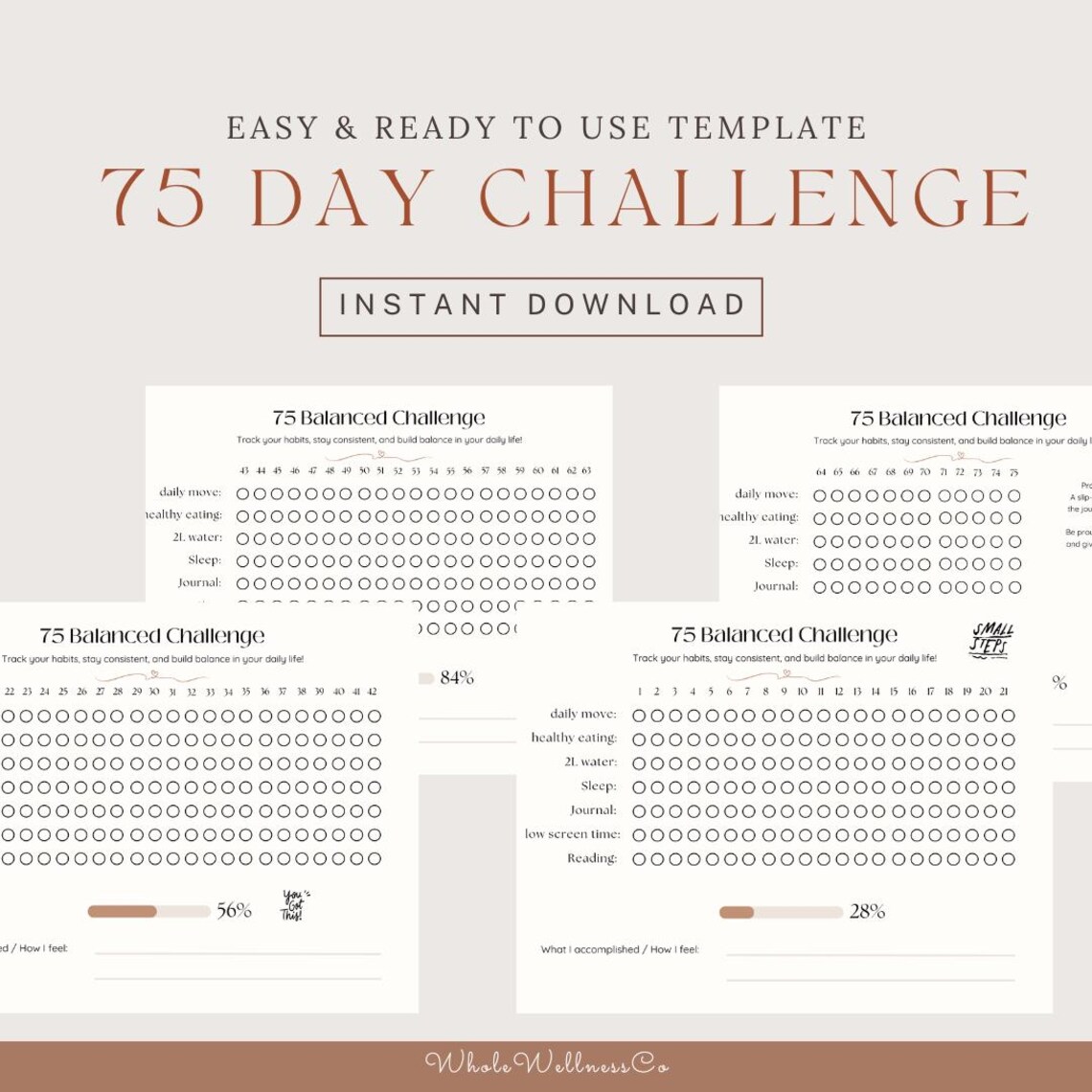 75 Day Challenge Tracker | Printable Habit Tracker | Self-discipline ...