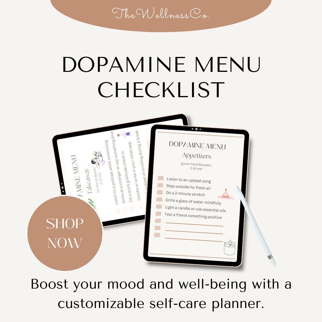 Dopamine Menu Checklist | Self-care Planner | ADHD & Mental Health Tool ...