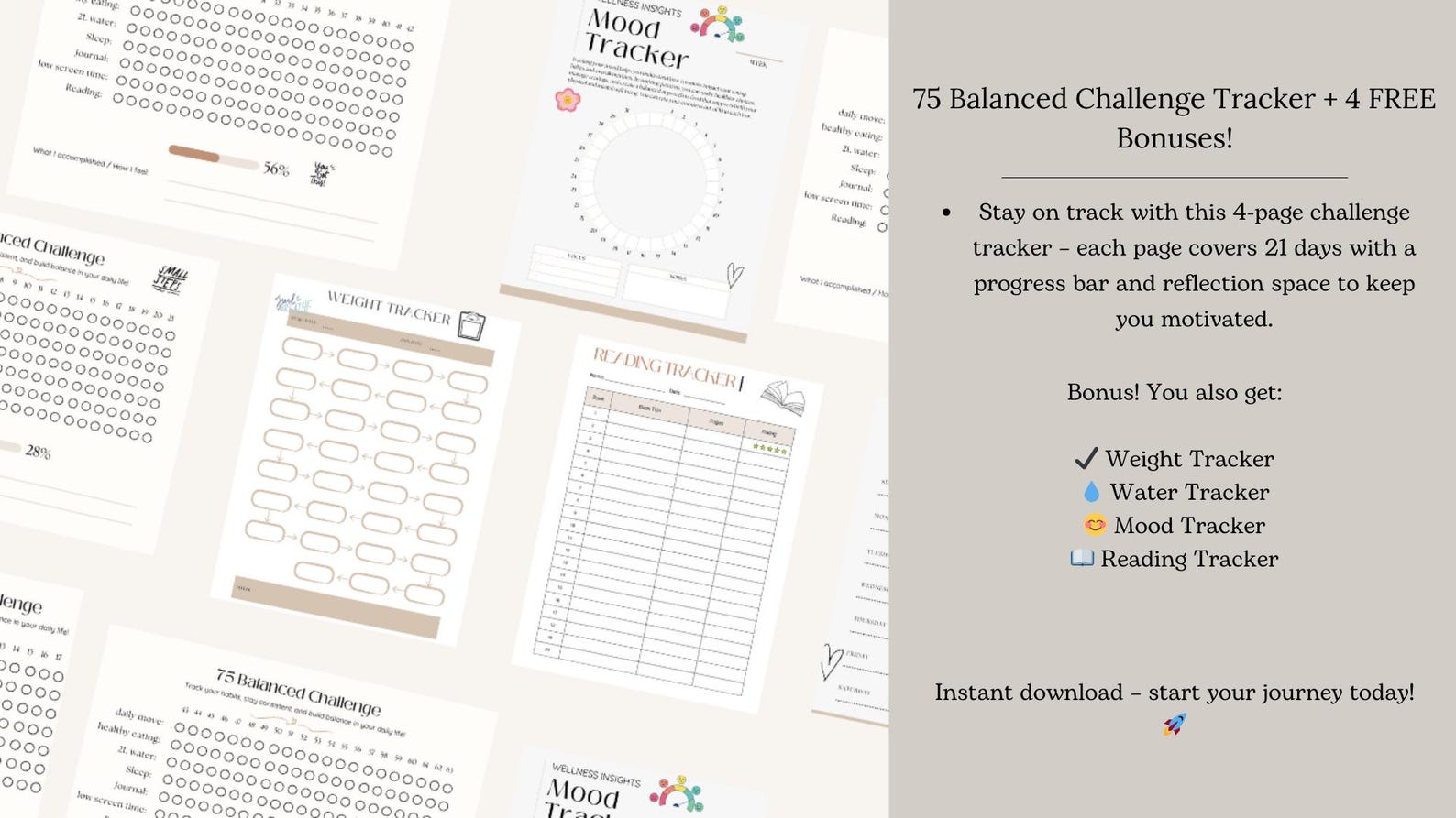 75 Day Challenge Tracker | Printable Habit Tracker | Self-discipline ...