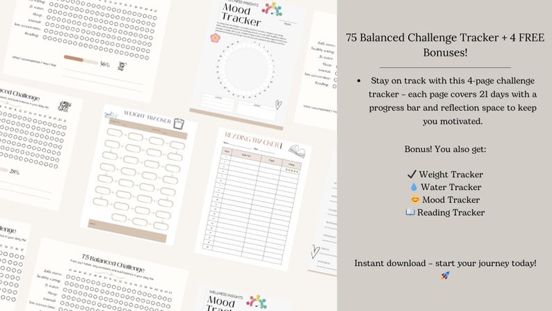 75 Day Challenge Tracker | Printable Habit Tracker | Self-discipline ...