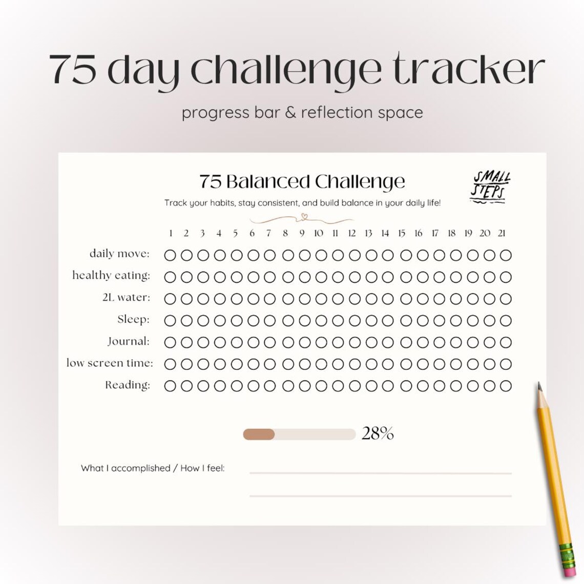 75 Day Challenge Tracker | Printable Habit Tracker | Self-discipline ...