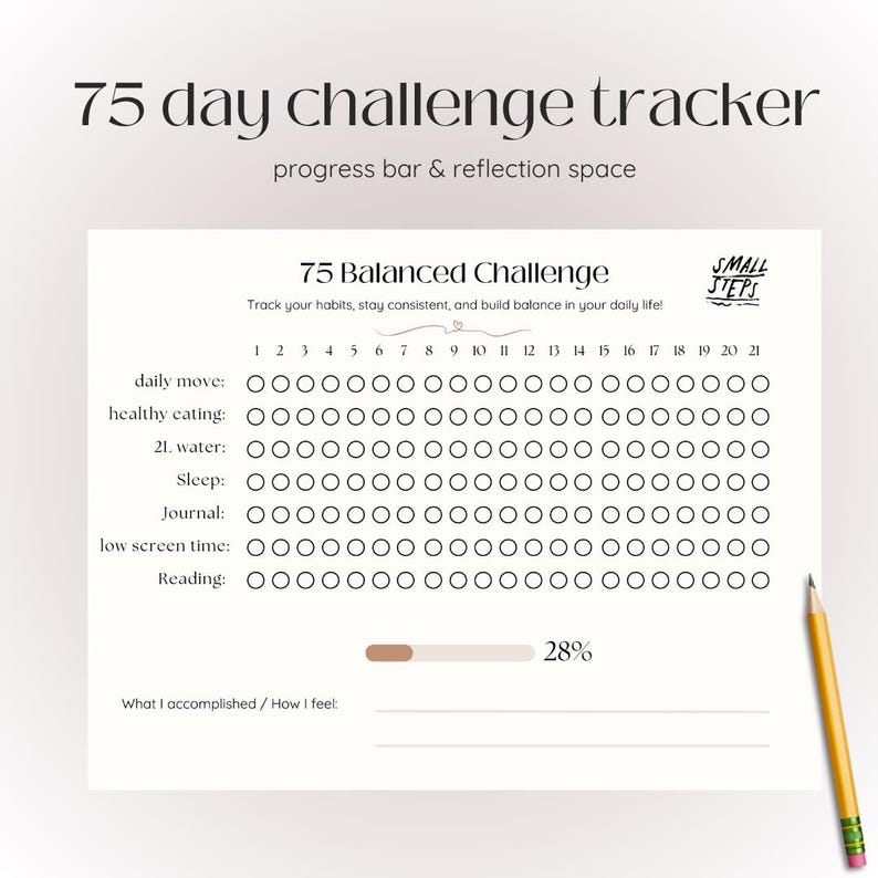 75 Day Challenge Tracker | Printable Habit Tracker | Self-discipline ...
