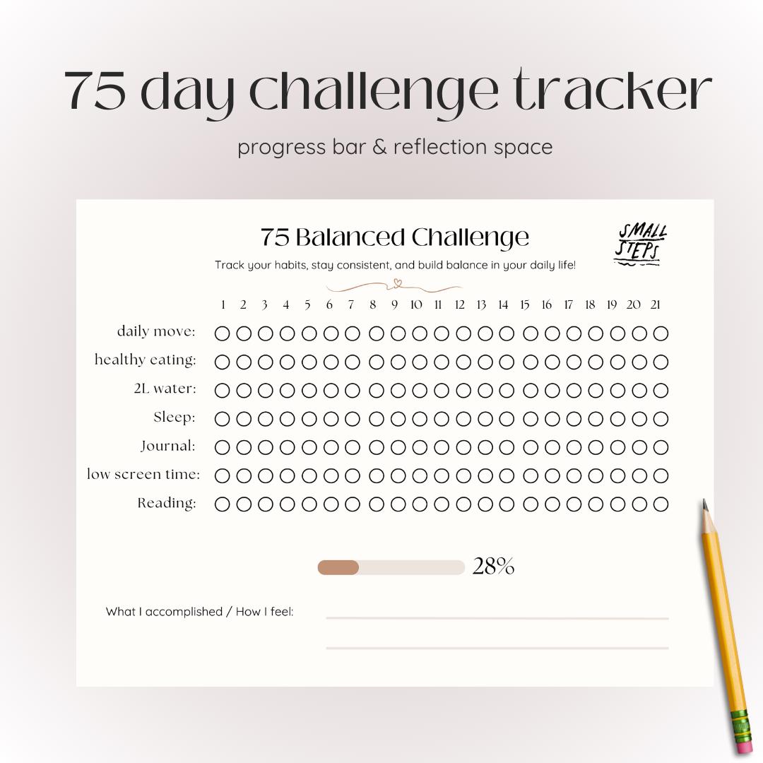 75 Day Challenge Tracker | Printable Habit Tracker | Self-discipline ...