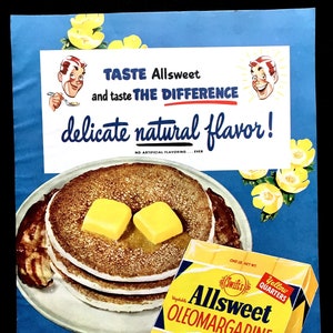 1950 Allsweet Oleomargarine Ad, Vintage Kitchen Decor, Pancakes - Etsy