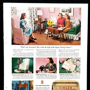 1947 Singer Sewing Centers Vintage Ad, Advertising Art, Magazine Ad, 1940's Decor, Print Ad ...