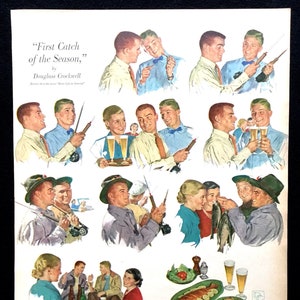 1953 "beer Belongs" Vintage Ad, Advertising Art, Magazine Ad, Print Ad, Fishing, Great to Frame ...