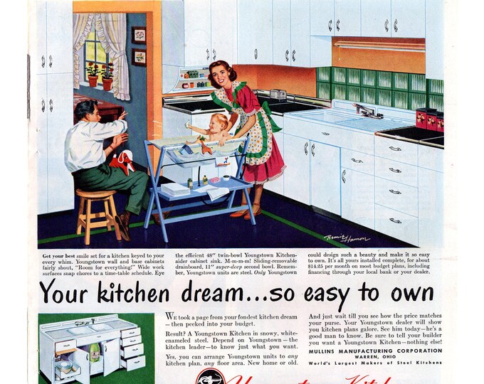 1948 Youngstown Kitchens Vintage Ad, Advertising Art, 1940's Kitchen ...