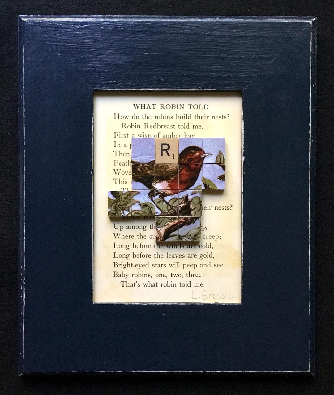 Collage Art, "what Robin Told", Hand Painted, Framed, Scrabble Tile ...
