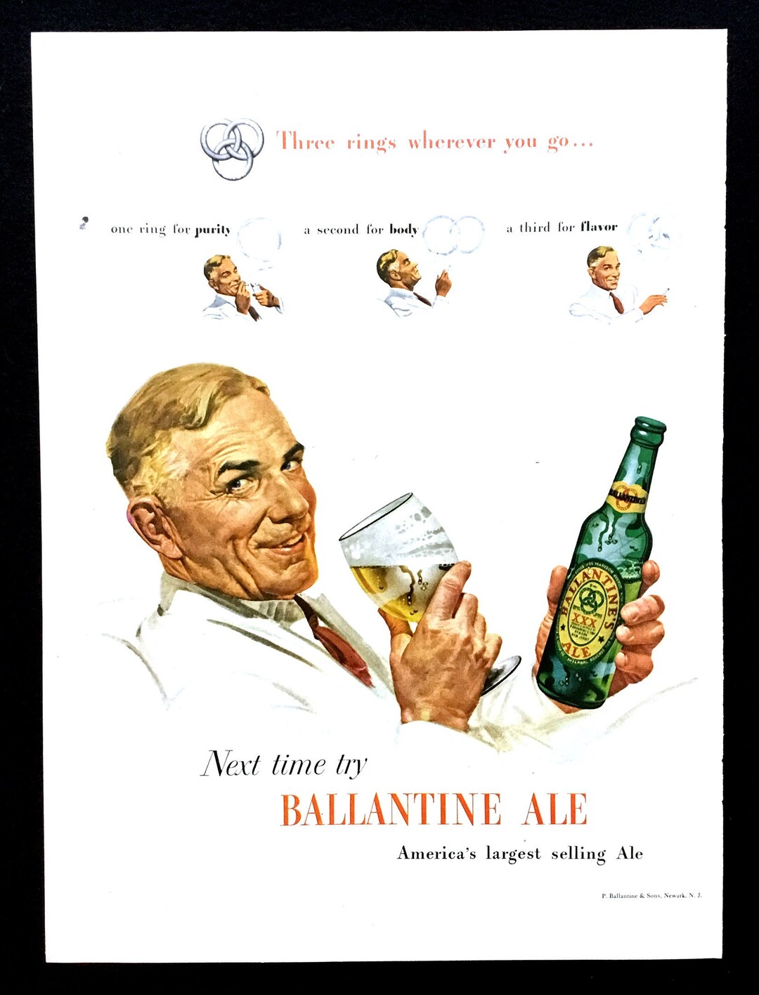 1940's Ballantine Ale Vintage Ad, Advertising Art, Magazine Ad, Beer ...