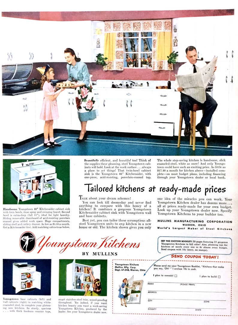 1948 Youngstown Kitchens Ad, Retro Kitchen Decor, Magazine Print - Etsy