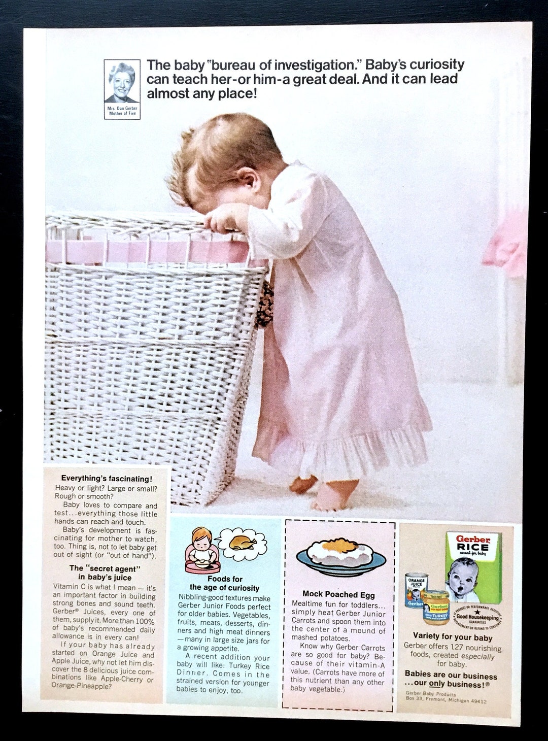 1969 Gerber Baby Food Vintage Ad, Advertising Art, Magazine Ad, Rice ...