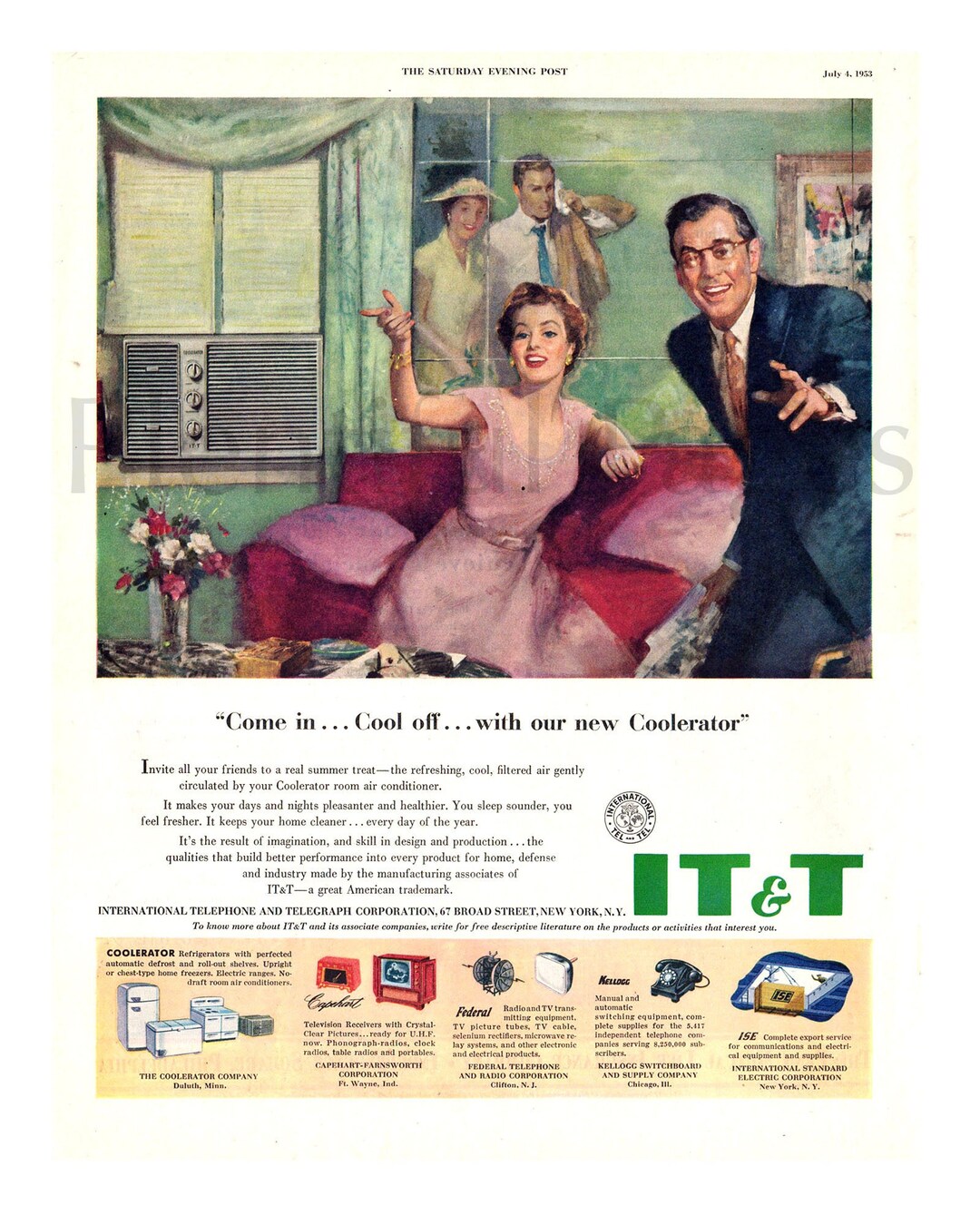 1953 IT&T Coolerator Vintage Ad, Advertising Art, 1950's Air ...