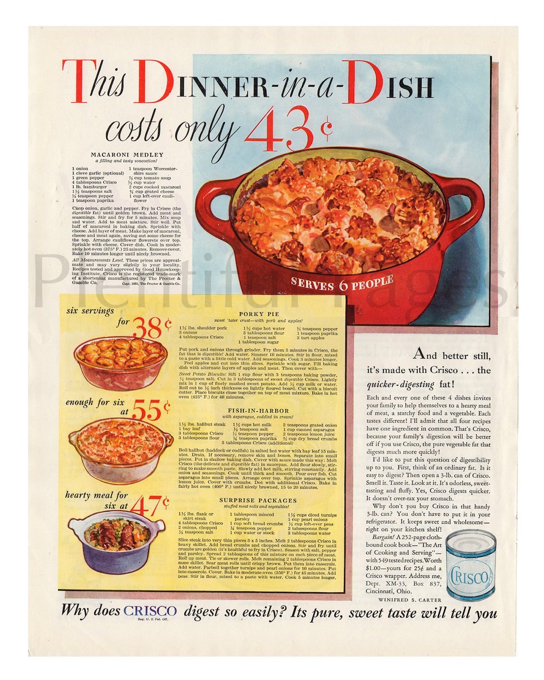 1933 Crisco Vintage Ad, Advertising Art, Magazine Ad, 1930's Dinner ...