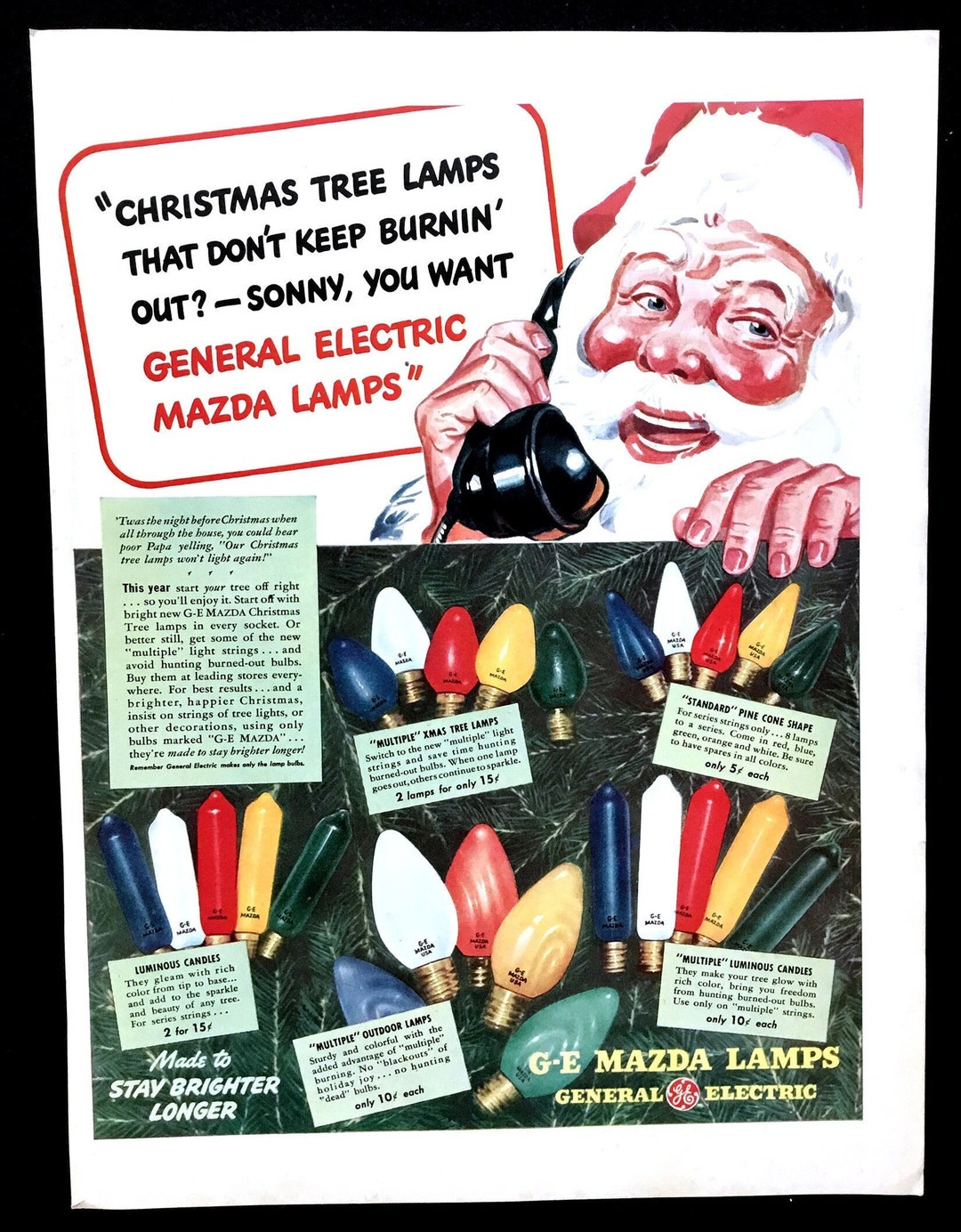 1941 G-E Mazda Lamps Vintage Ad, Advertising Art, Christmas Lights ...
