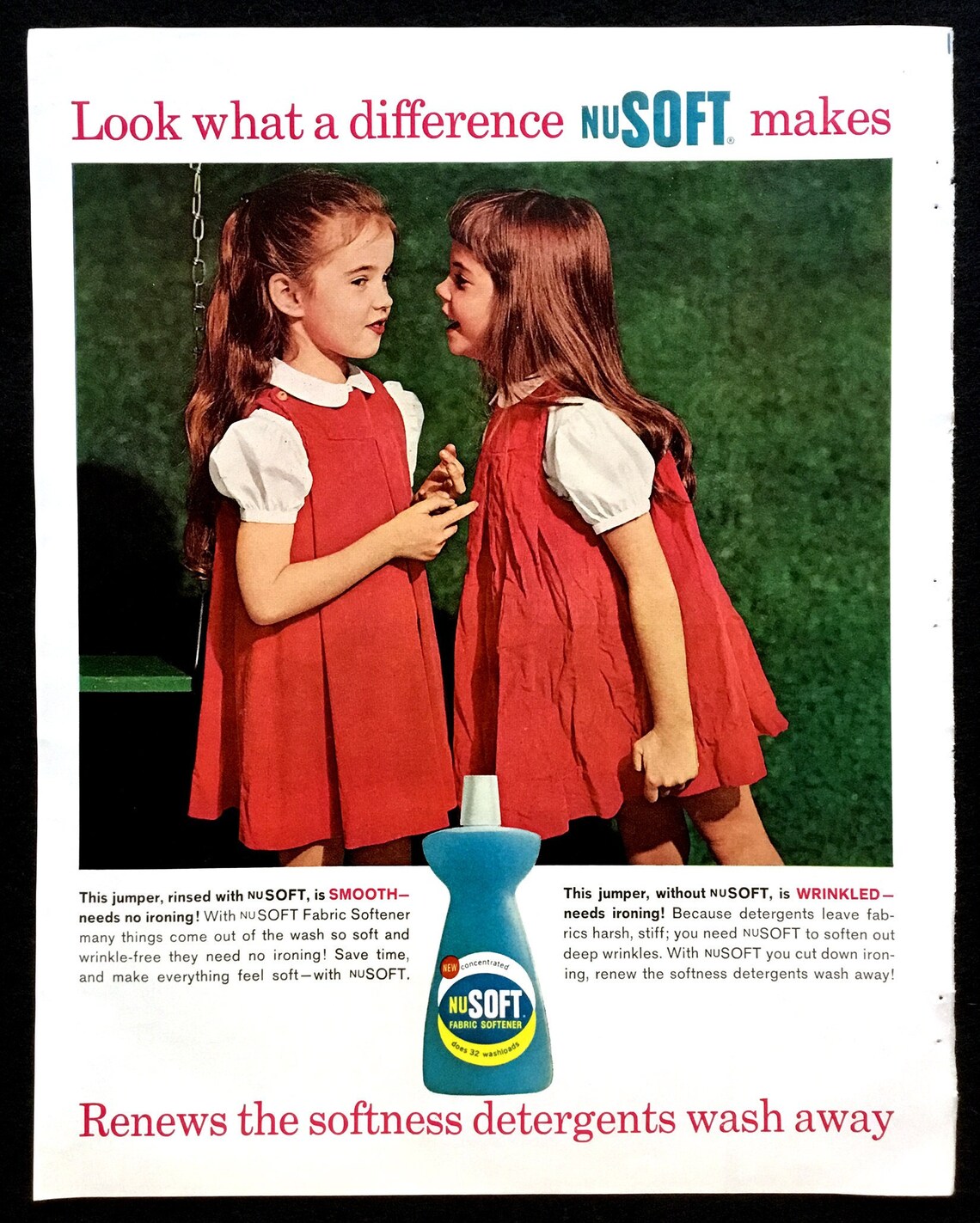 1963 Nusoft Fabric Softener Ad, Vintage Laundry Advertising Art - Etsy