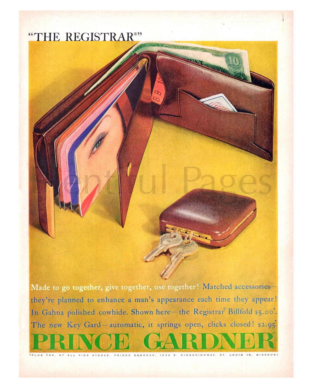 1958 Prince Gardner Billfold Vintage Ad, Advertising Art, Wallet ...