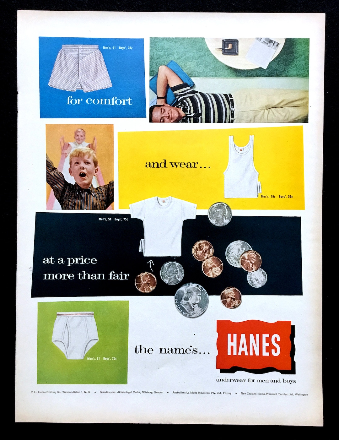 1958 Hanes Underwear Vintage Ad, Advertising Art, Magazine Ad, Men's ...