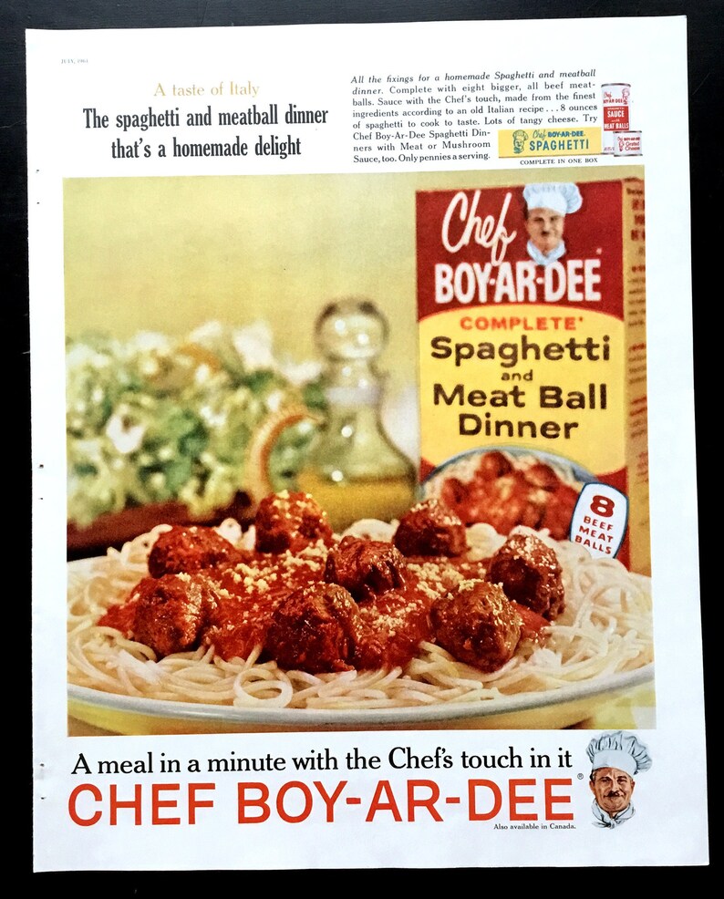 1961 Chef Boy-ar-dee Spaghetti and Meat Ball Dinner Vintage - Etsy