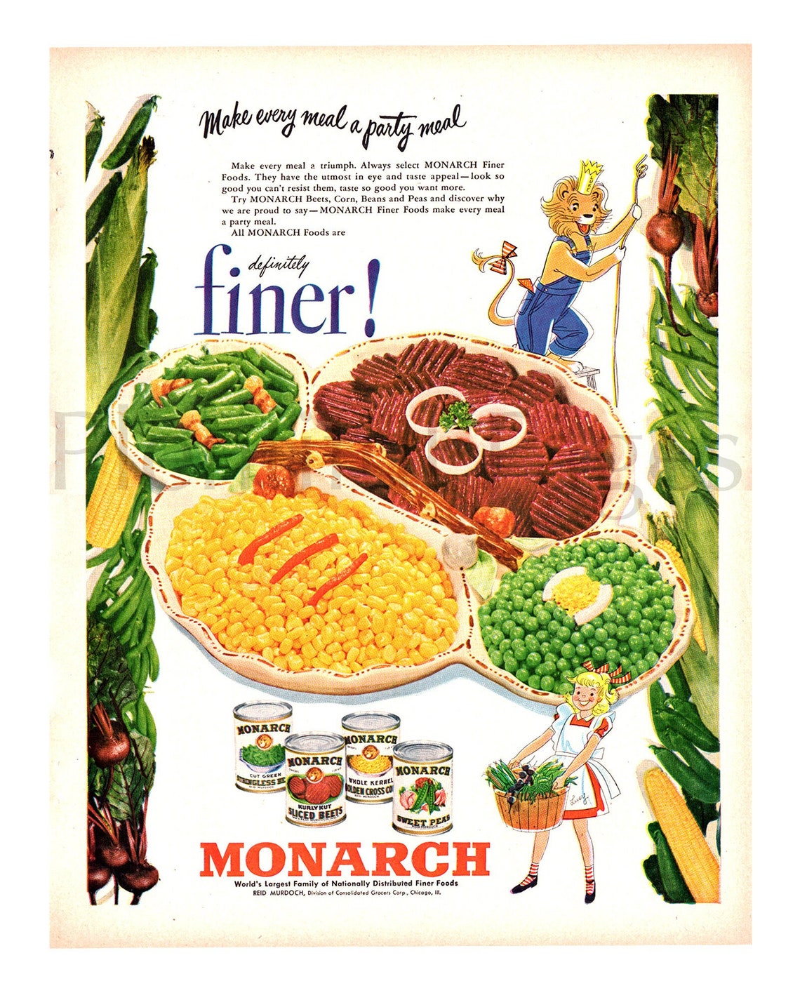 1950 Monarch Canned Foods Ad, Vintage Kitchen Art - Etsy