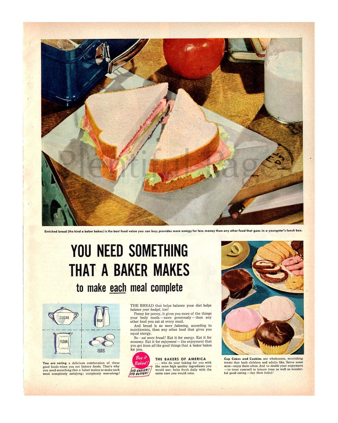 1949 the Bakers of America Vintage Ad, 1940's Cooking, 1940's Baking ...