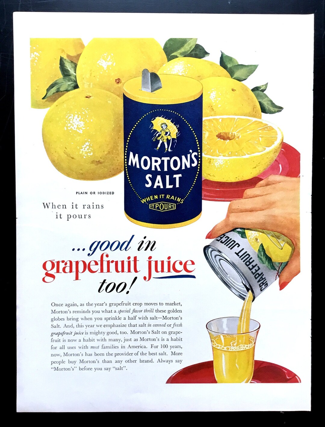 1948 Morton's Salt Vintage Ad, Advertising Art, Magazine Ad, Grapefruit ...
