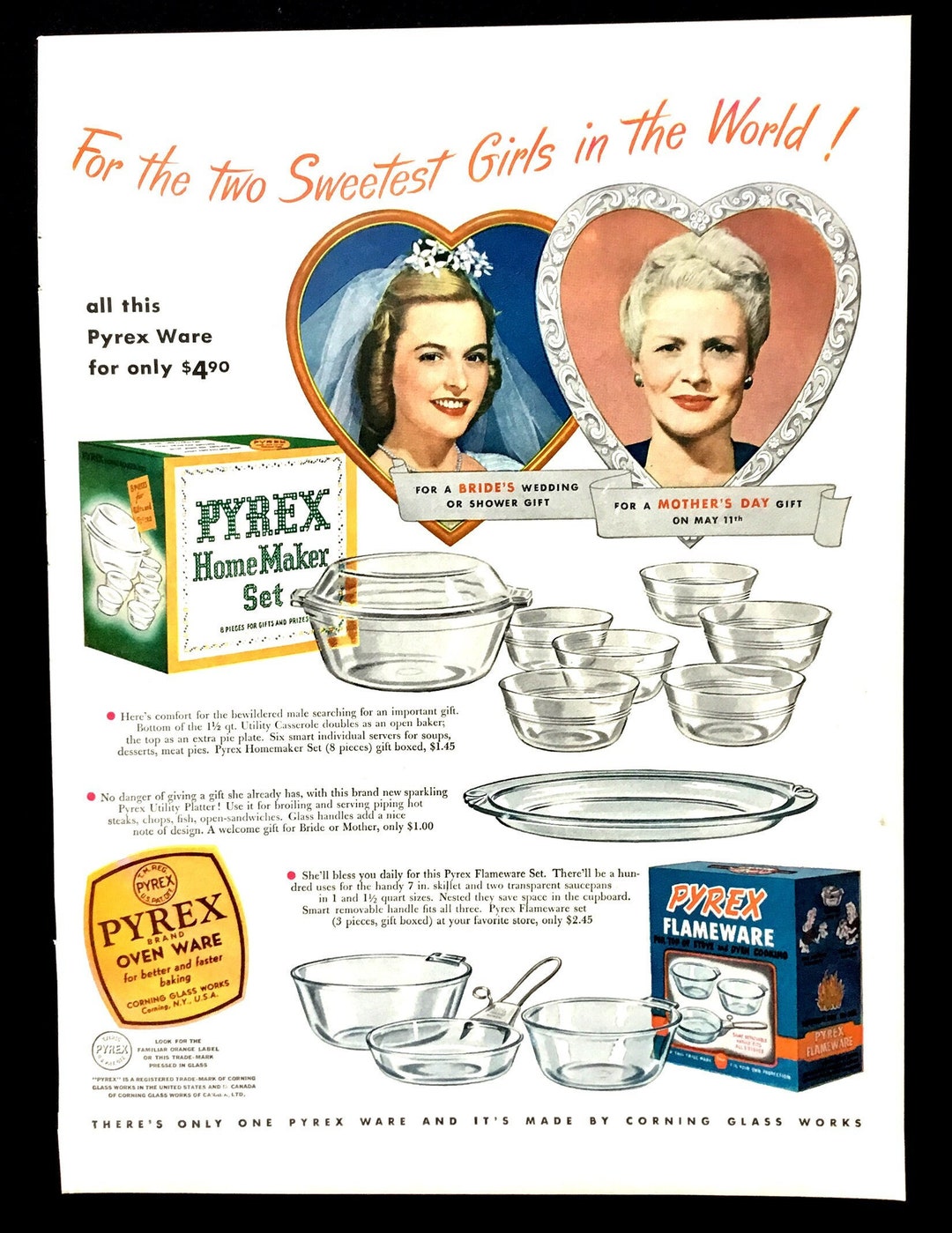 1947 Pyrex Ware Vintage Ad, Advertising Art, Magazine Ad, 1940's ...