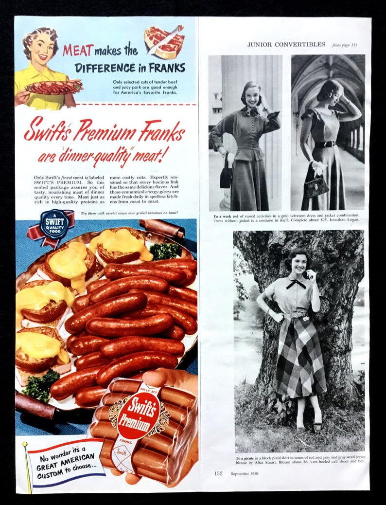 1950 Swift's Franks Ad, Vintage Kitchen Wall Art - Etsy