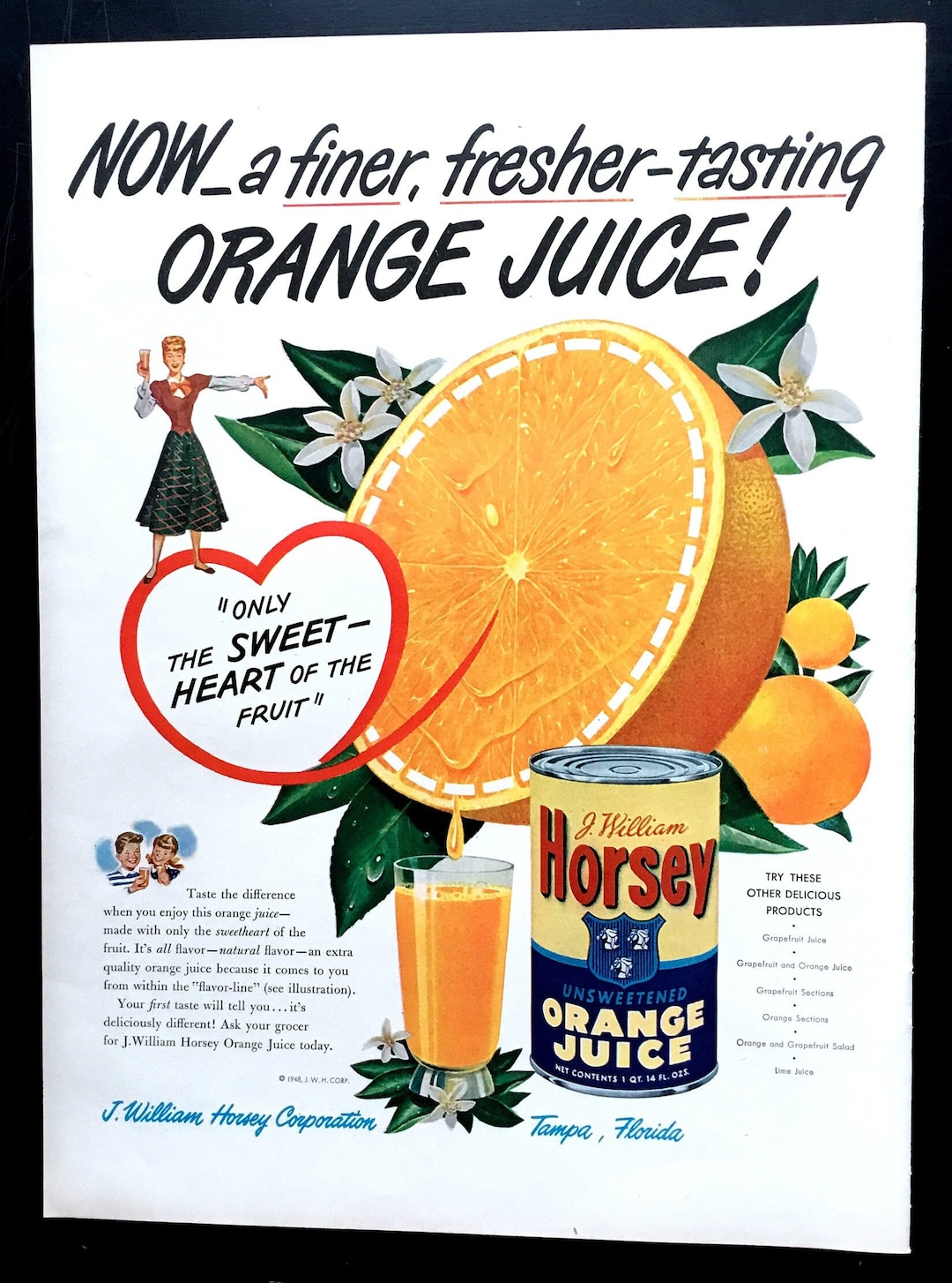 1948 J. William Horsey Orange Juice Vintage Ad, Advertising Art ...
