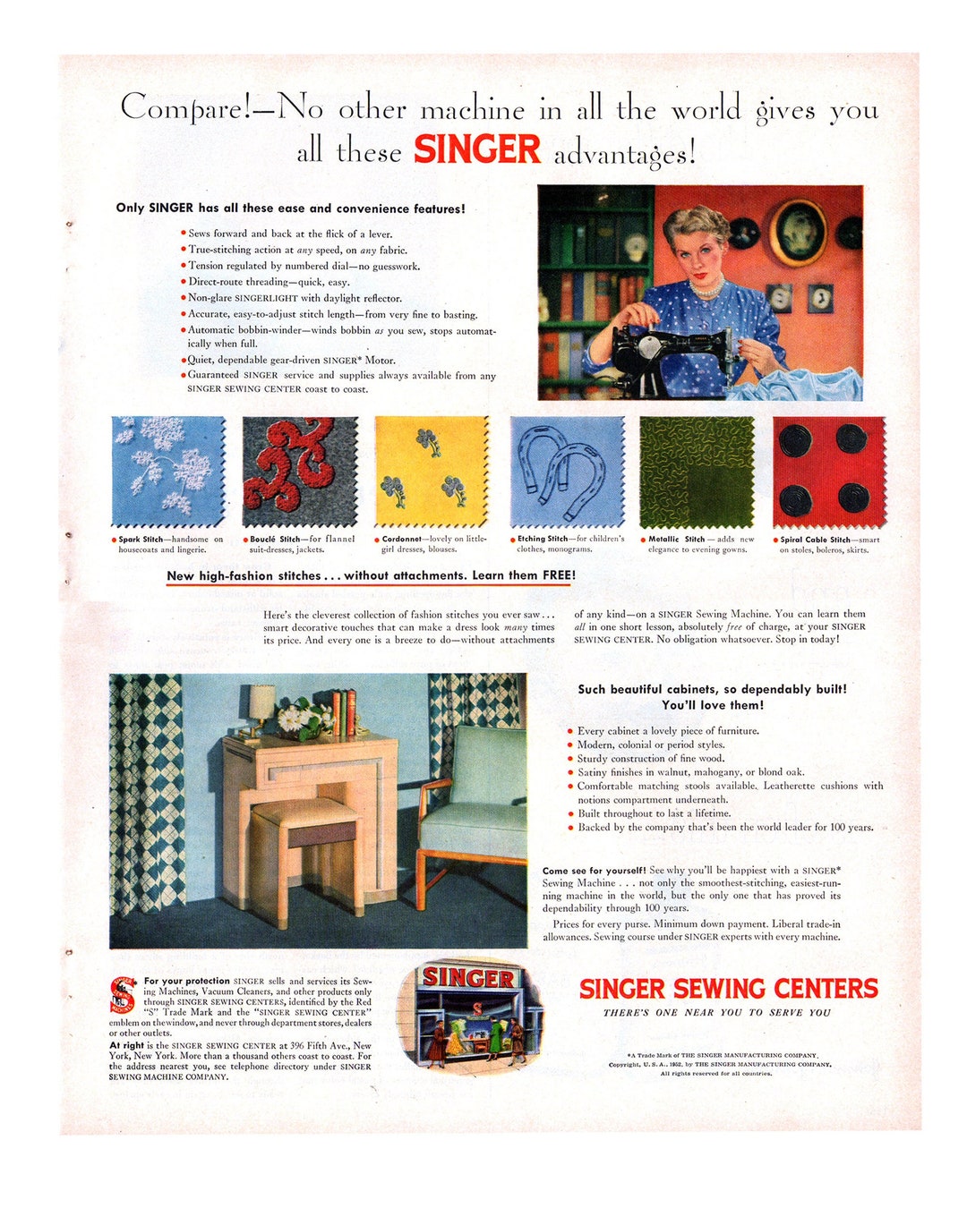 1952 Singer Sewing Centers Vintage Ad, Advertising Art, Magazine Ad ...