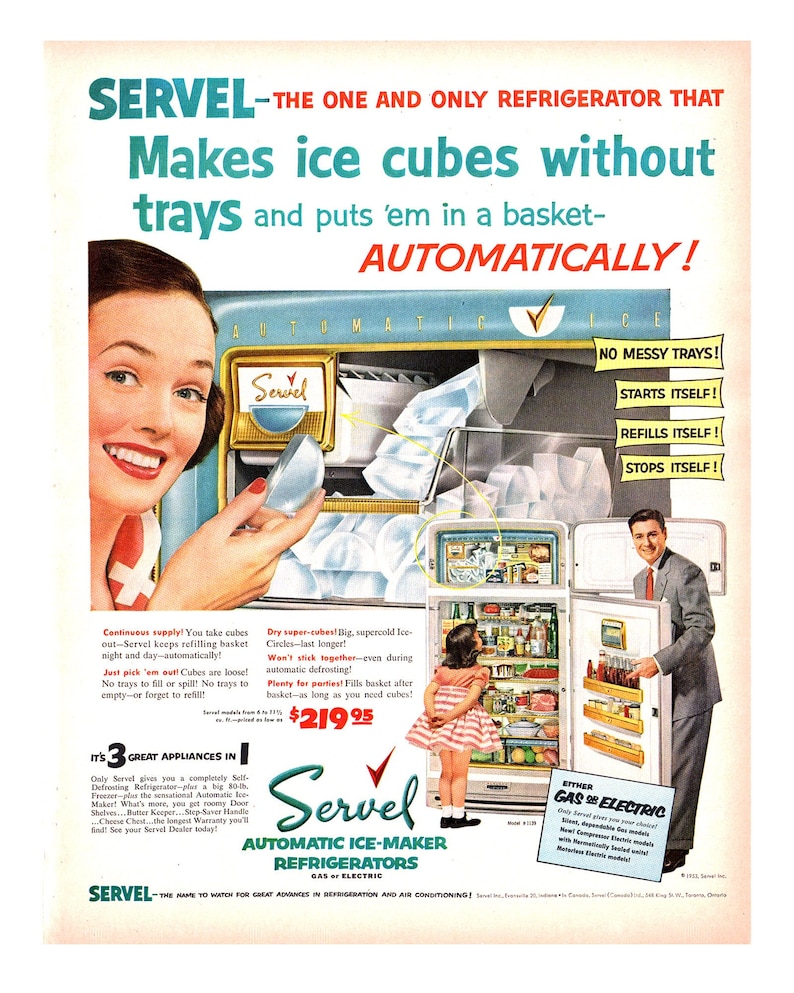 1954 Servel Refrigerator Ad, Automatic Ice-maker, Vintage Print - Etsy