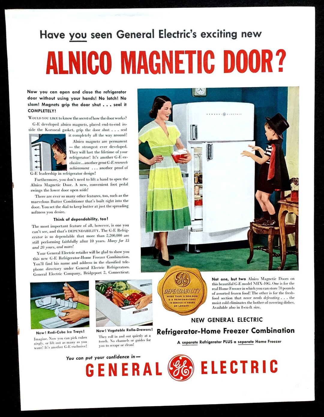 1950s General Electric Refrigerator Ad, Alnico Magnetic Door - Etsy