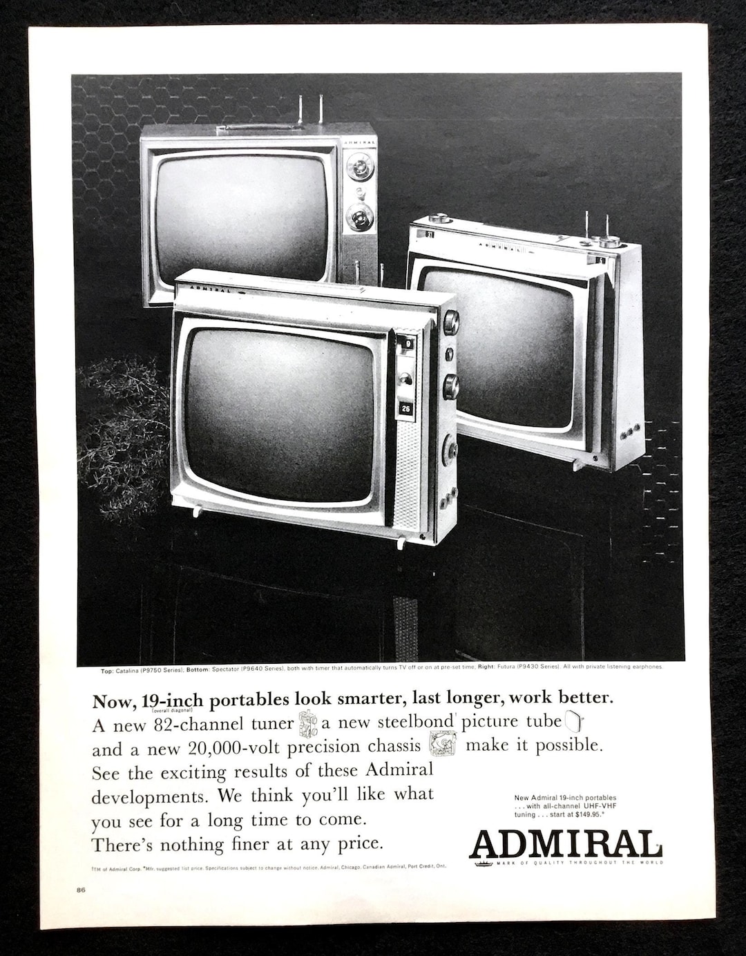 1964 Admiral Portable TV Vintage Magazine Ad, Television Advertising ...