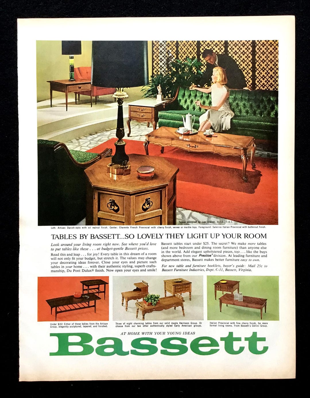 1964 Bassett Furniture Ad, Vintage Home Decor Print - Etsy