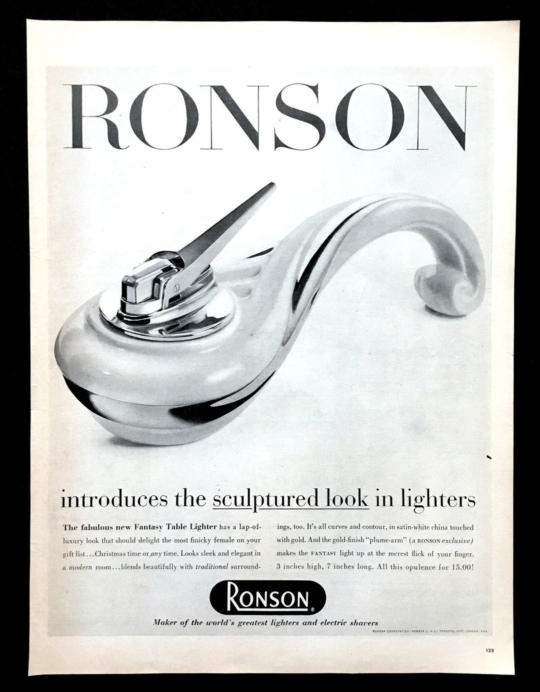 1956 Ronson Lighter Vintage Ad, Advertising Art, Magazine Ad, Cigarette ...