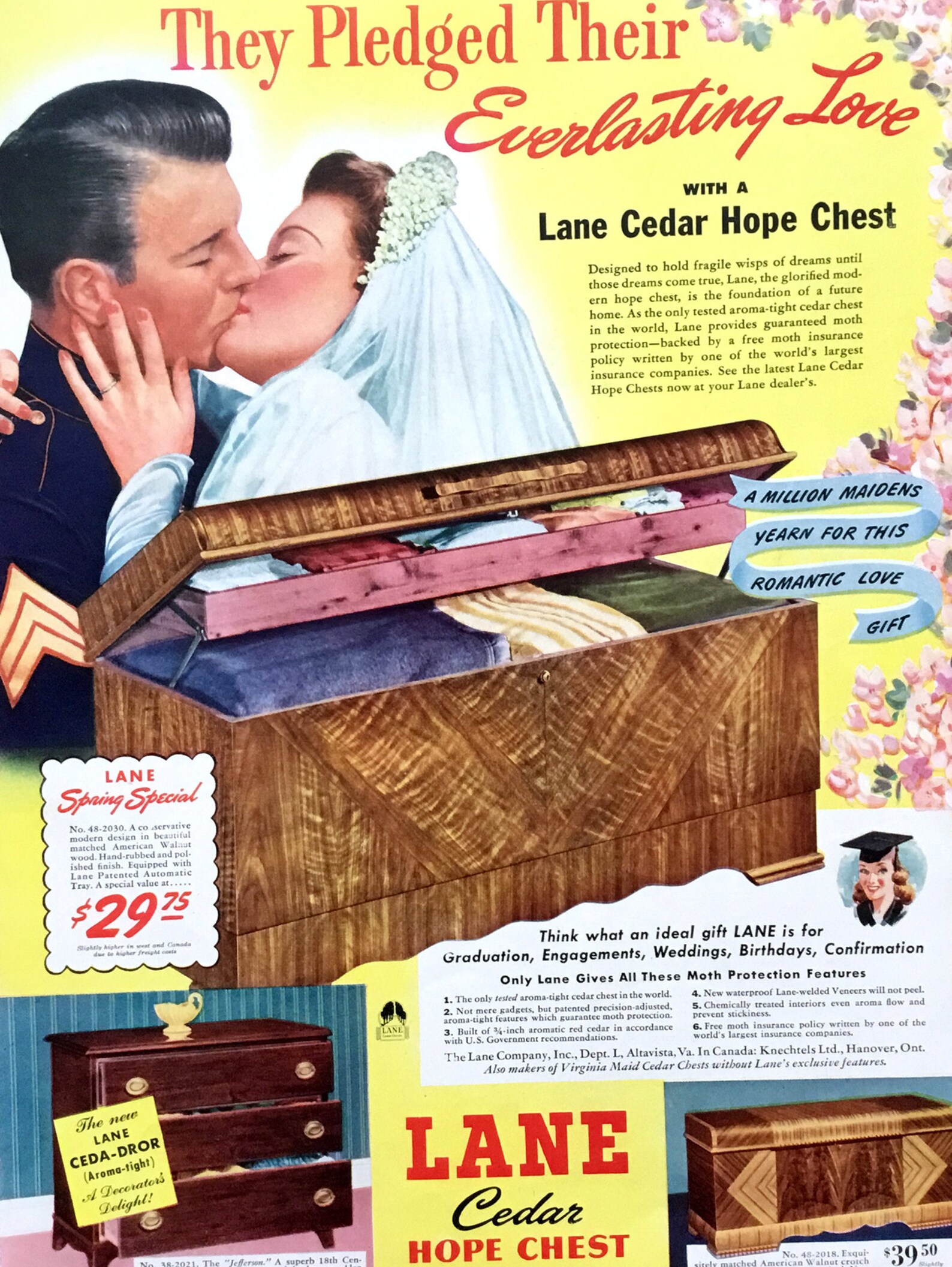 1942 Lane Cedar Hope Chest Vintage Ad Advertising Art - Etsy