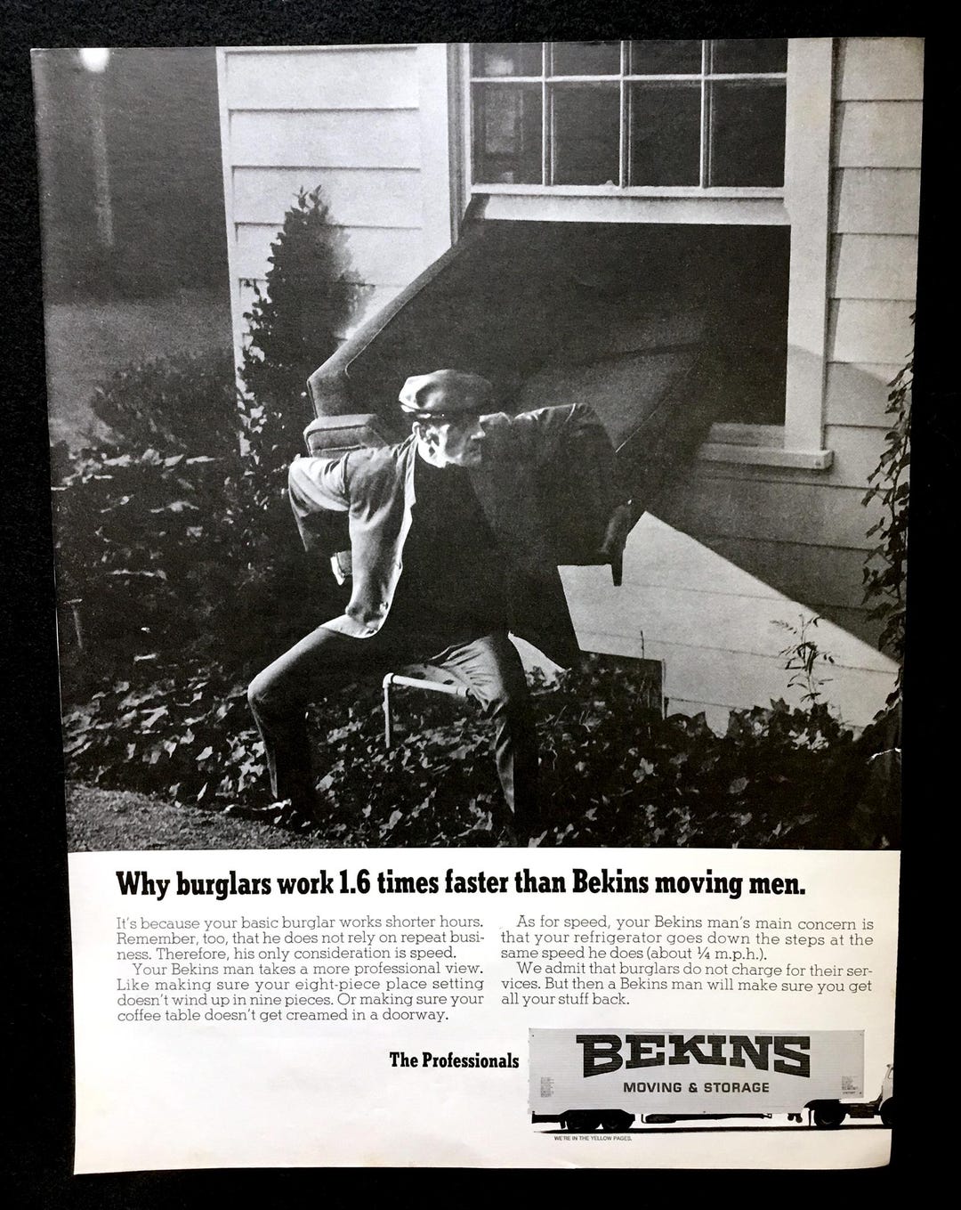 1968 Bekins Moving Ad, Burglar Humor, Vintage Magazine Print - Etsy