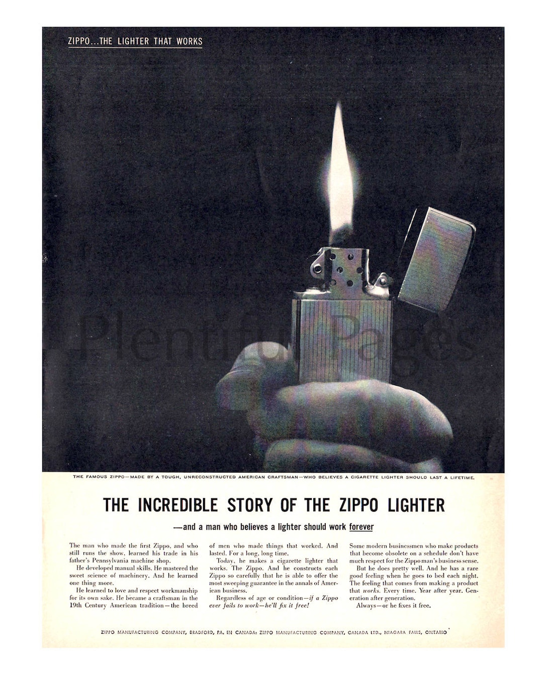 1958 Zippo Lighter Vintage Ad, 1950's Cigarette Lighter, Advertising ...