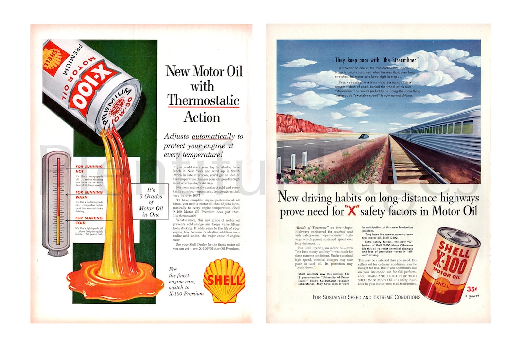 Vintage Shell Motor Oil Ads, 1957 & 1941 Magazine Prints, Set of Two - Etsy
