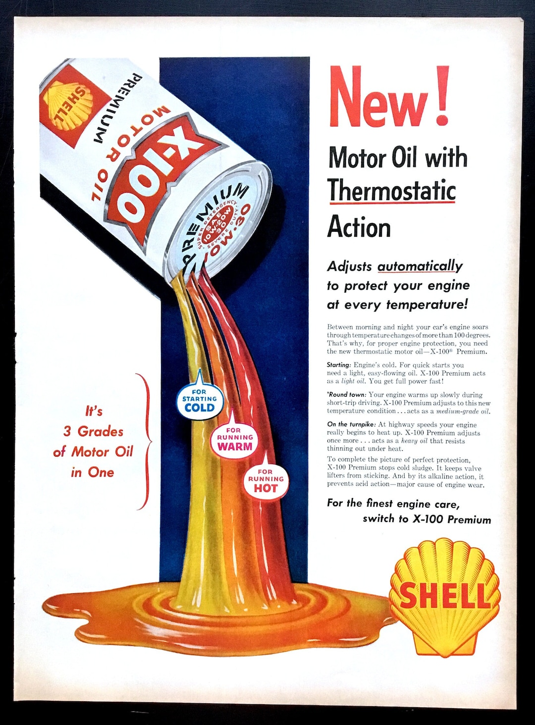 1957 Shell X-100 Motor Oil Vintage Ad, Advertising Art, Magazine Ad ...
