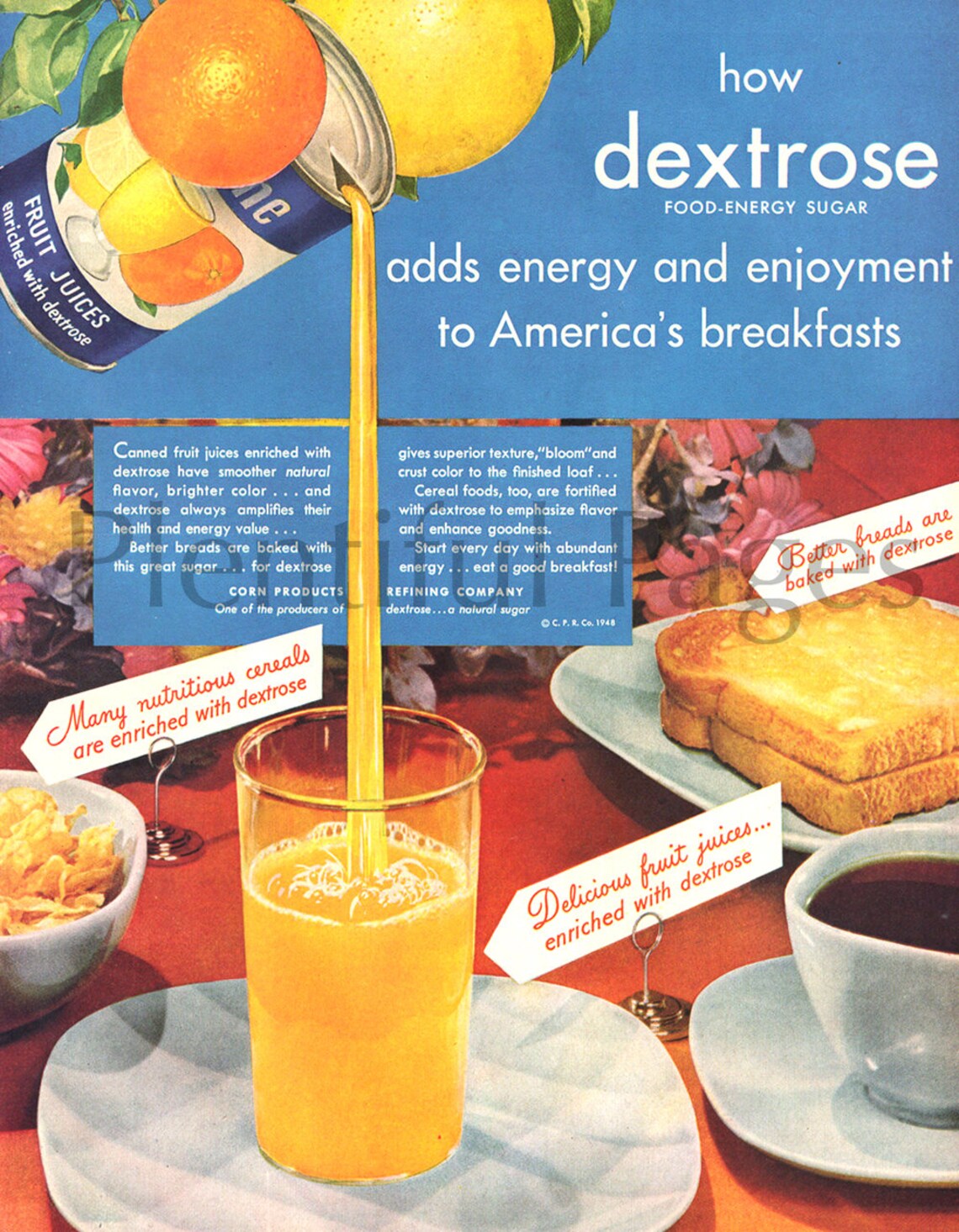 1948 Dextrose Vintage Ad, Advertising Art, 1940's Breakfast, Orange ...