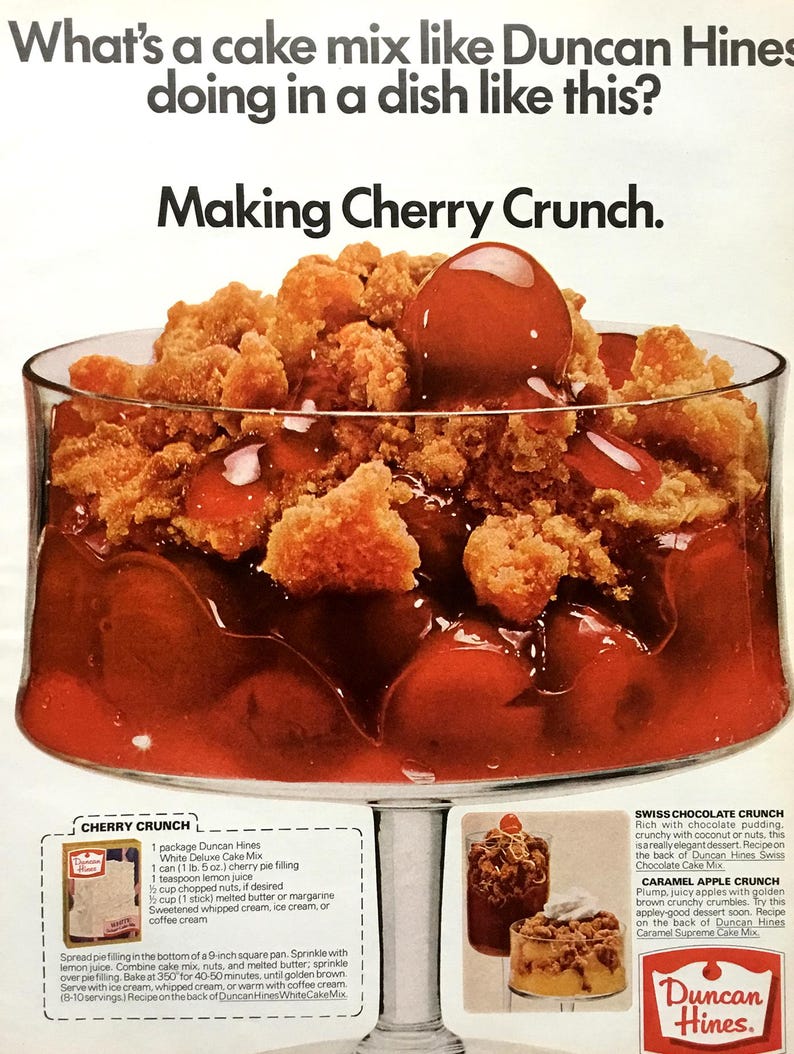 1969 Duncan Hines Cherry Crunch Ad, Vintage Kitchen Decor - Etsy