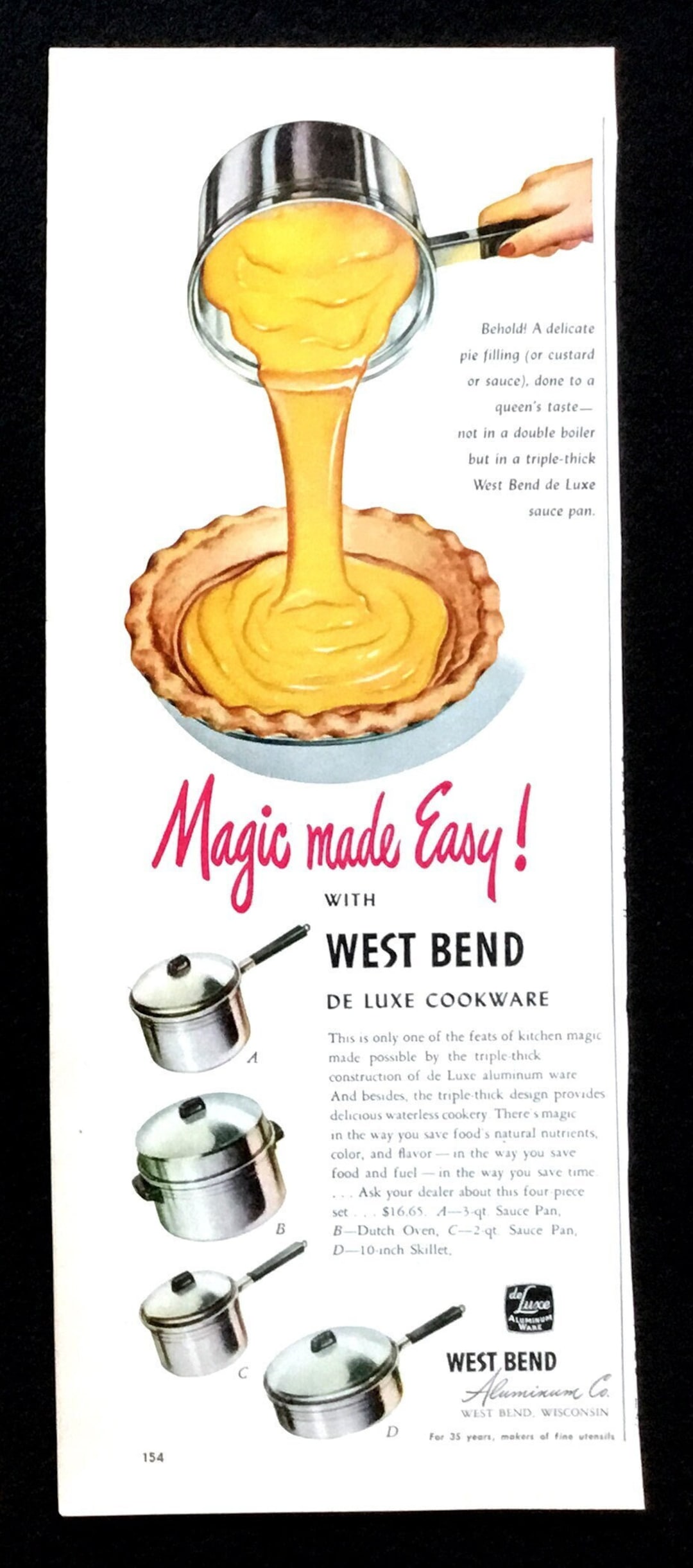 1950's West Bend De Luxe Cookware Vintage Ad, Advertising Art, Magazine ...