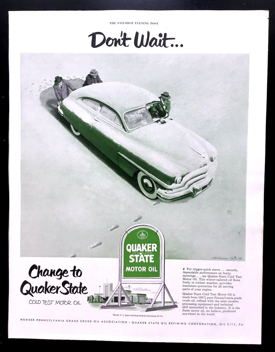 1950 Quaker State Motor Oil Vintage Ad, Advertising Art, Magazine Ad ...