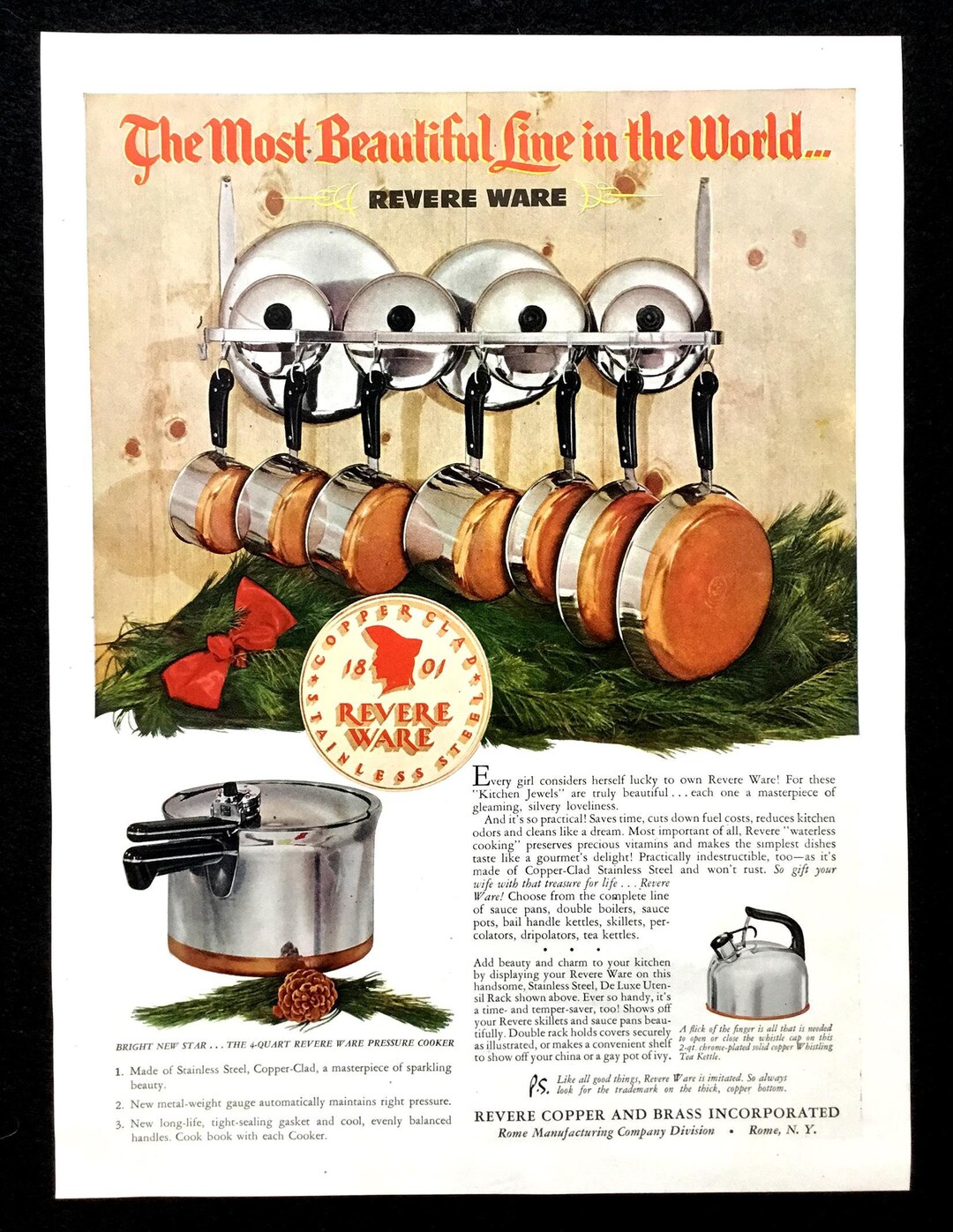 1949 Revere Ware Vintage Ad, Advertising Art, Magazine Ad, Copper-clad ...