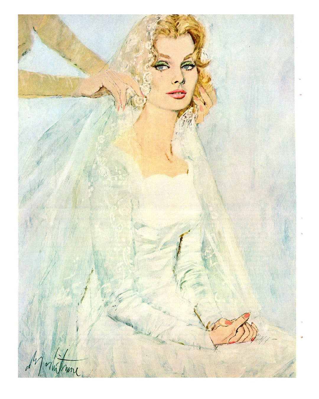 1962 Vintage Magazine Illustration, Story Art, Bride, Wedding Gown ...