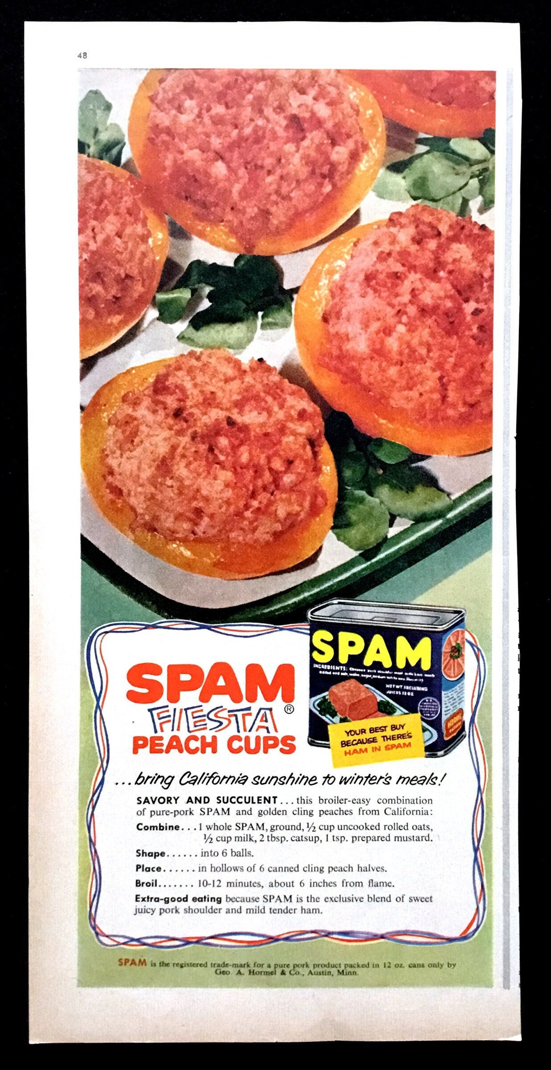 1956 Spam Vintage Ad, Advertising Art, Magazine Ad, Ham, Retro Ad ...